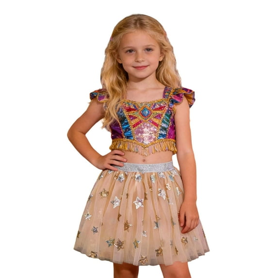 CUZIBR Kids Girls Dance Tutu Skirt Sequins Layered Short High Waist ...