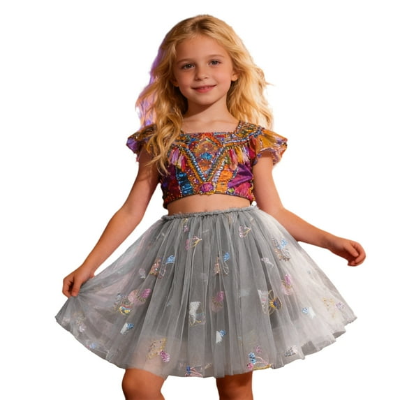 CUZIBR Kids Girls Dance Tutu Skirt Sequins Layered Short High Waist ...