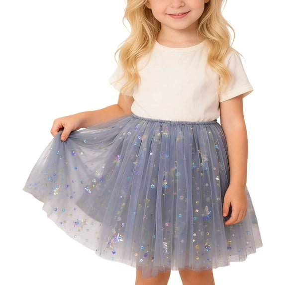 CUZIBR Kids Girls Dance Tutu Skirt Sequins Layered Short High Waist ...