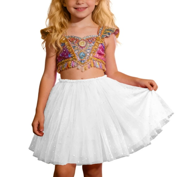CUZIBR Kids Girls Dance Tutu Skirt Sequins Layered Short High Waist ...