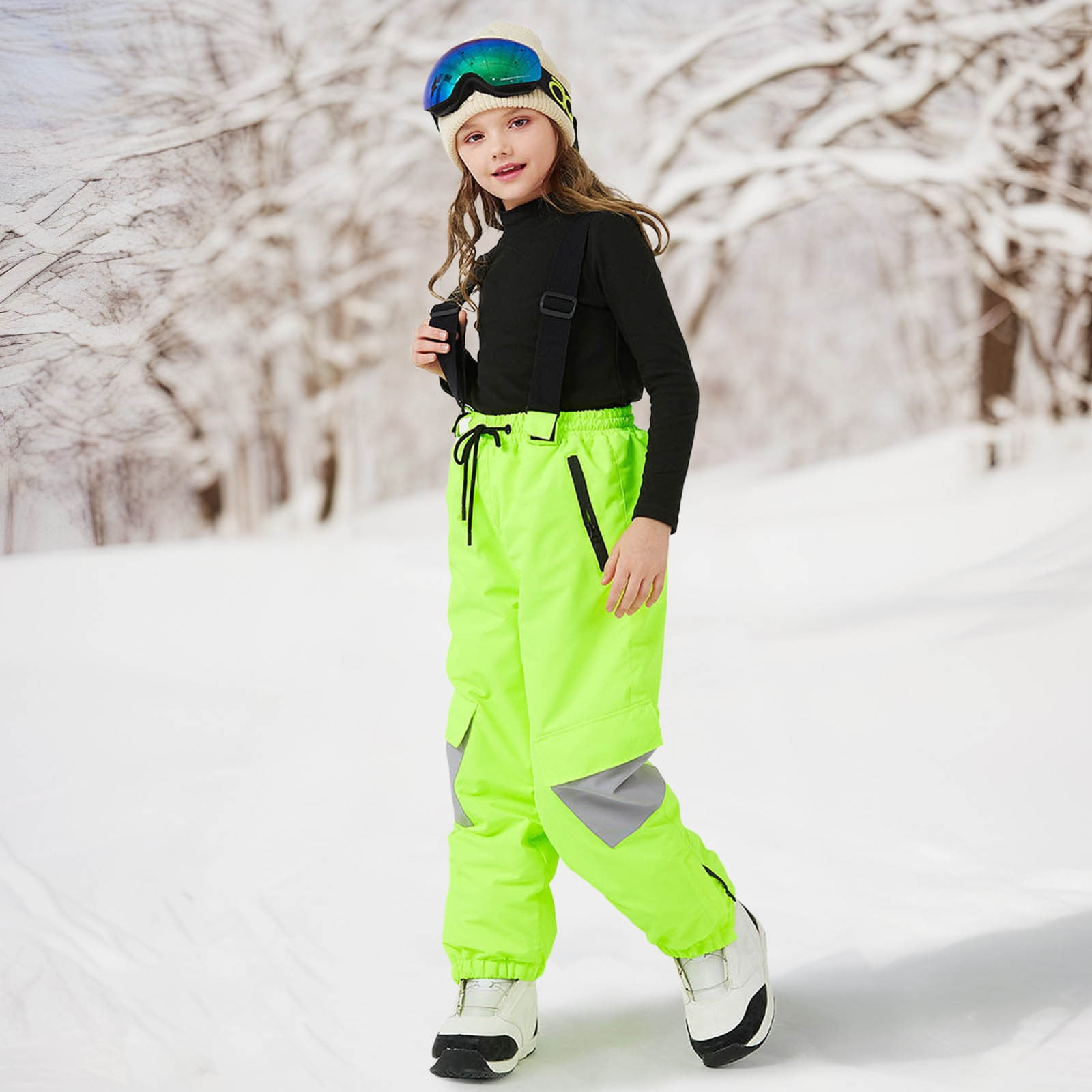 CUZIBR Kids Girls Snow Pants Wide Leg High Waist Ski Pants Thick Lined ...