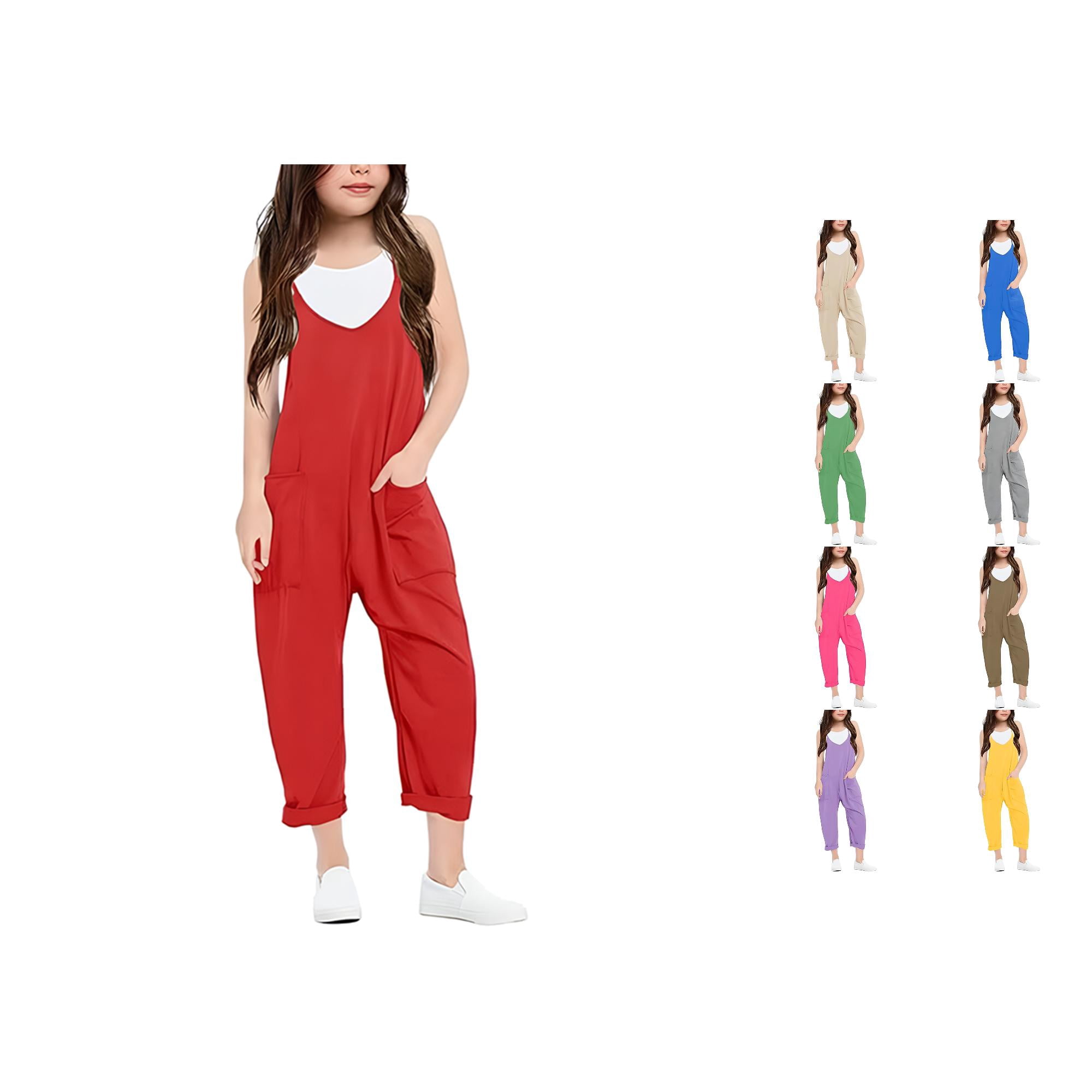 CUZIBR Kids Girls Teen Overall Pants Summer Lightweight Fashion Casual ...