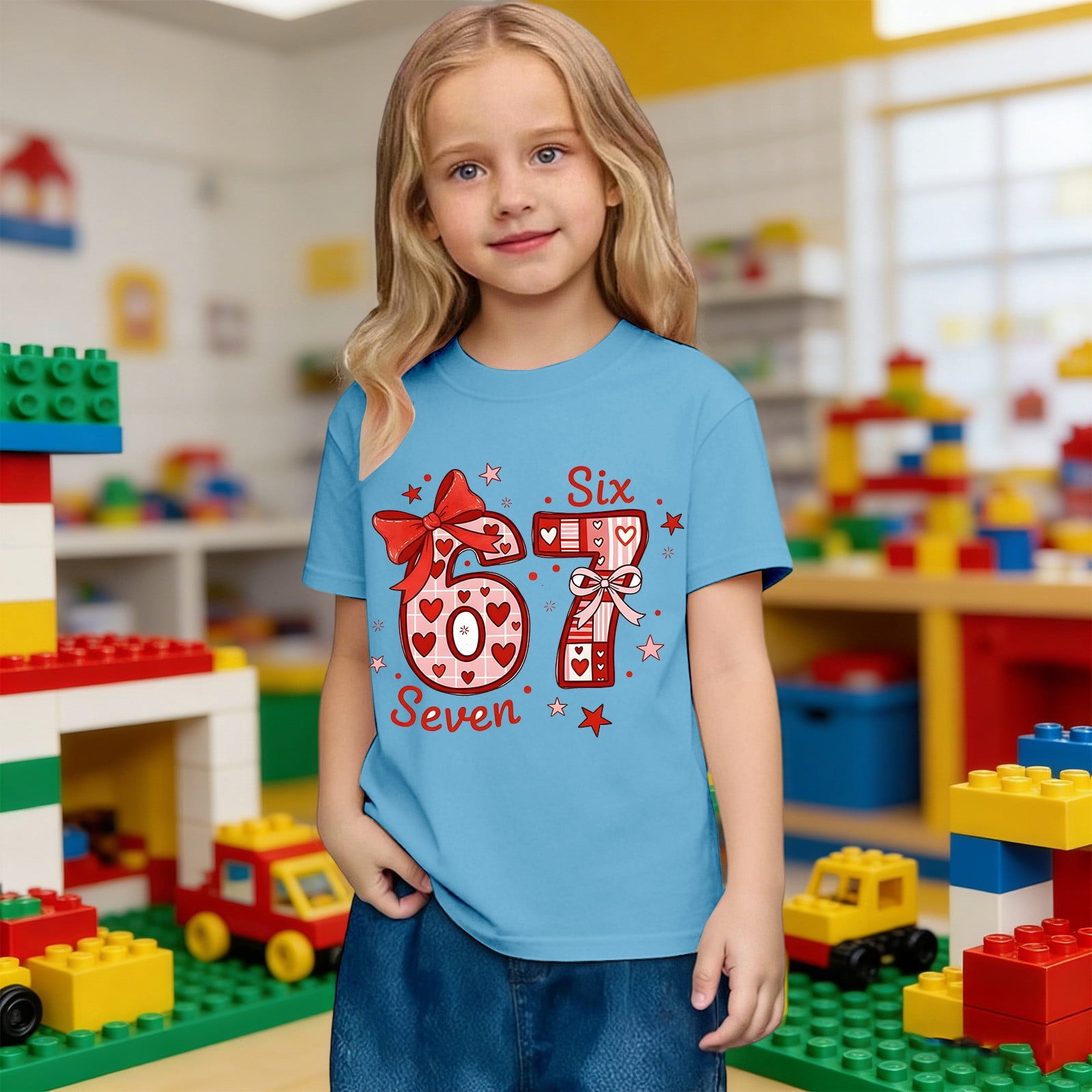 CUZIBR Kids Shirt 67 Shirt Love Heart Letter Print Casual Short Sleeve ...