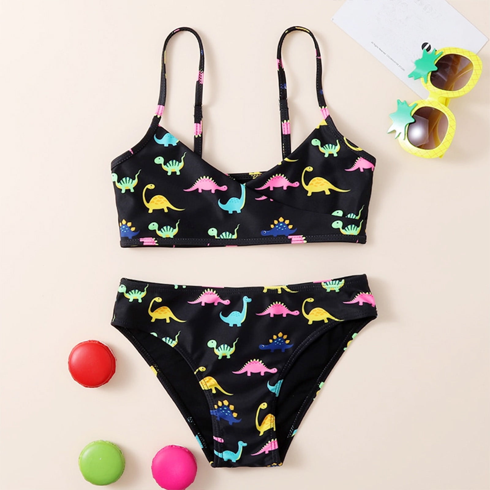 CUZIBR Kids Swimsuits 2 Piece Bikini Set Adjustable Strap Cute Dinosaur ...