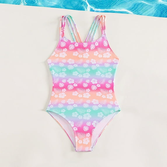 CUZIBR Kids Swimsuits One Piece Cute Flower Print Cross Spaghetti Strap ...