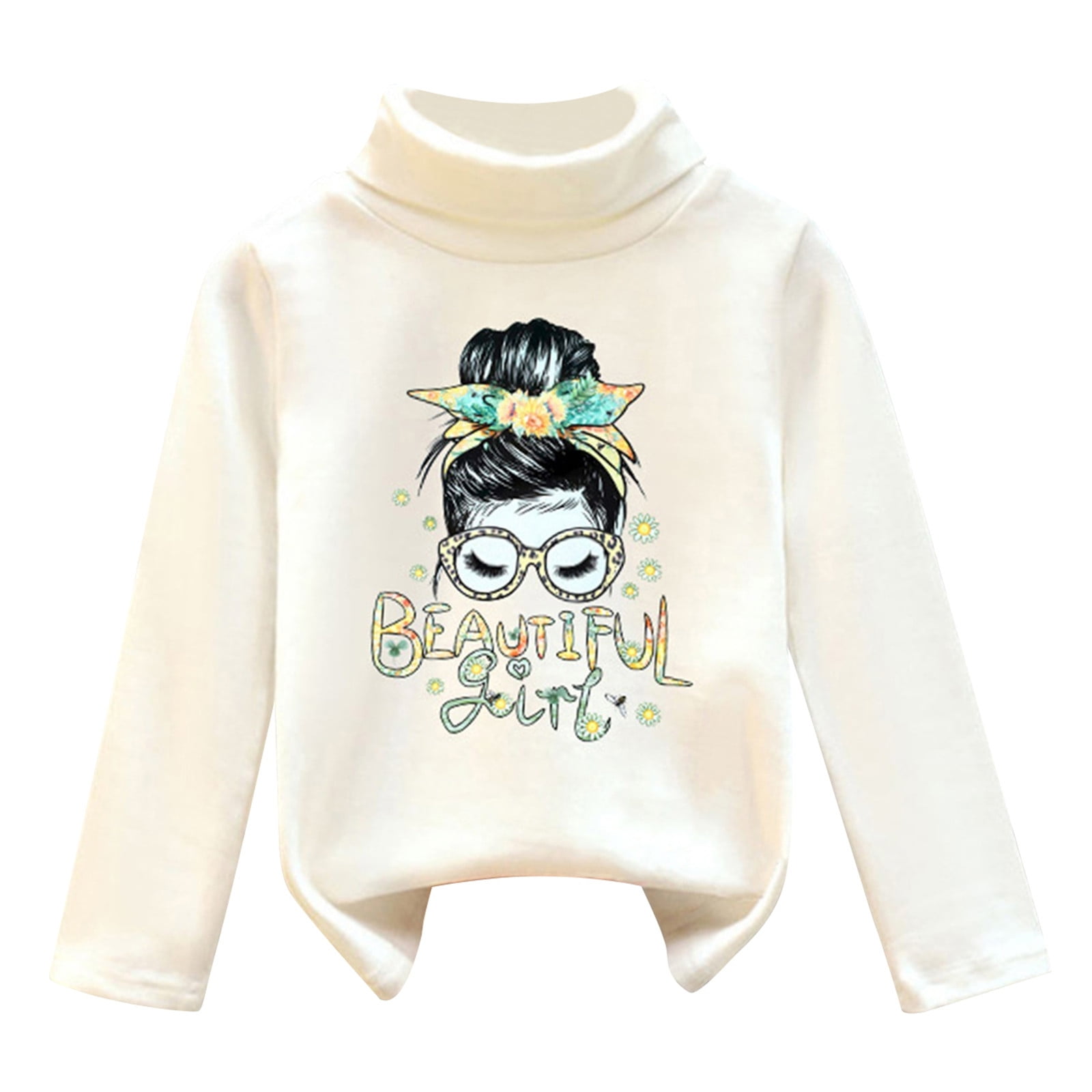 CUZIBR Kids T Shirts High Collar Long Sleeve Cartoon And Velvet For ...