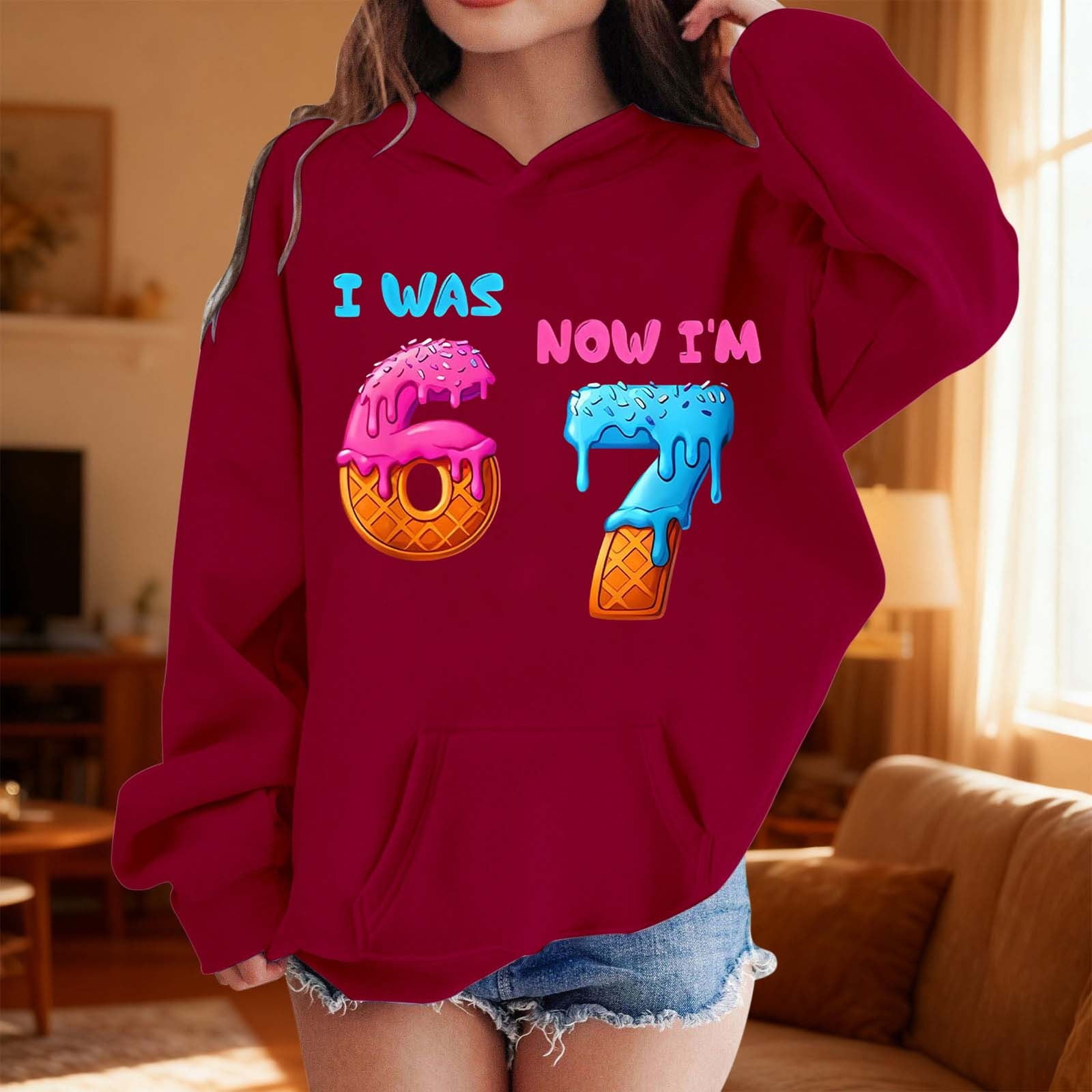 CUZIBR Kids Tops 67 Shirt Hoodies Pullover Letter Print Oversized ...