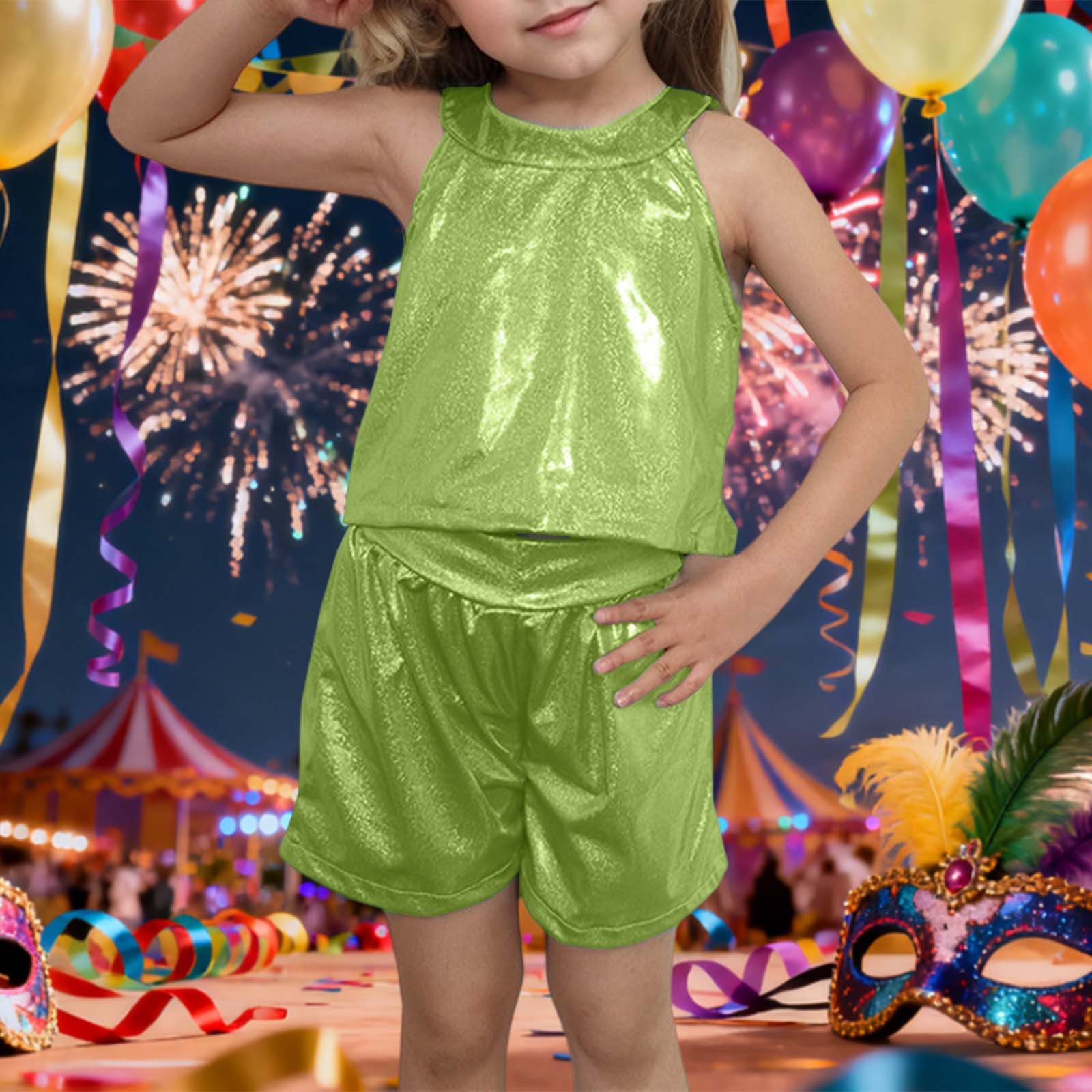 CUZIBR Kids Tops Shiny Sequin Crop Top Sleeveless Round Neck Dance Wear ...