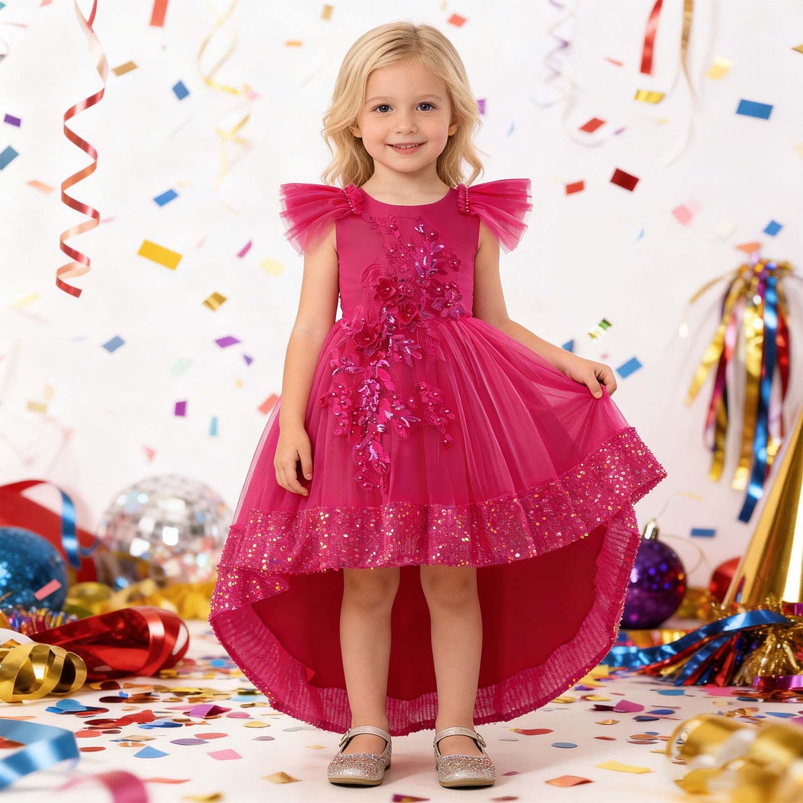 CUZIBR Little Big Girls Formal Birthday Wedding Dress Sleeveless Round ...