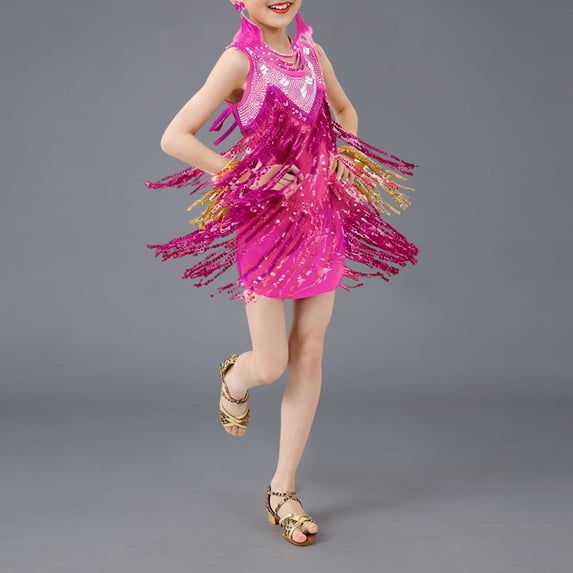 CUZIBR Little Big Girls Sequin Fringe Dress Sleeveless Crewneck Sparkly ...