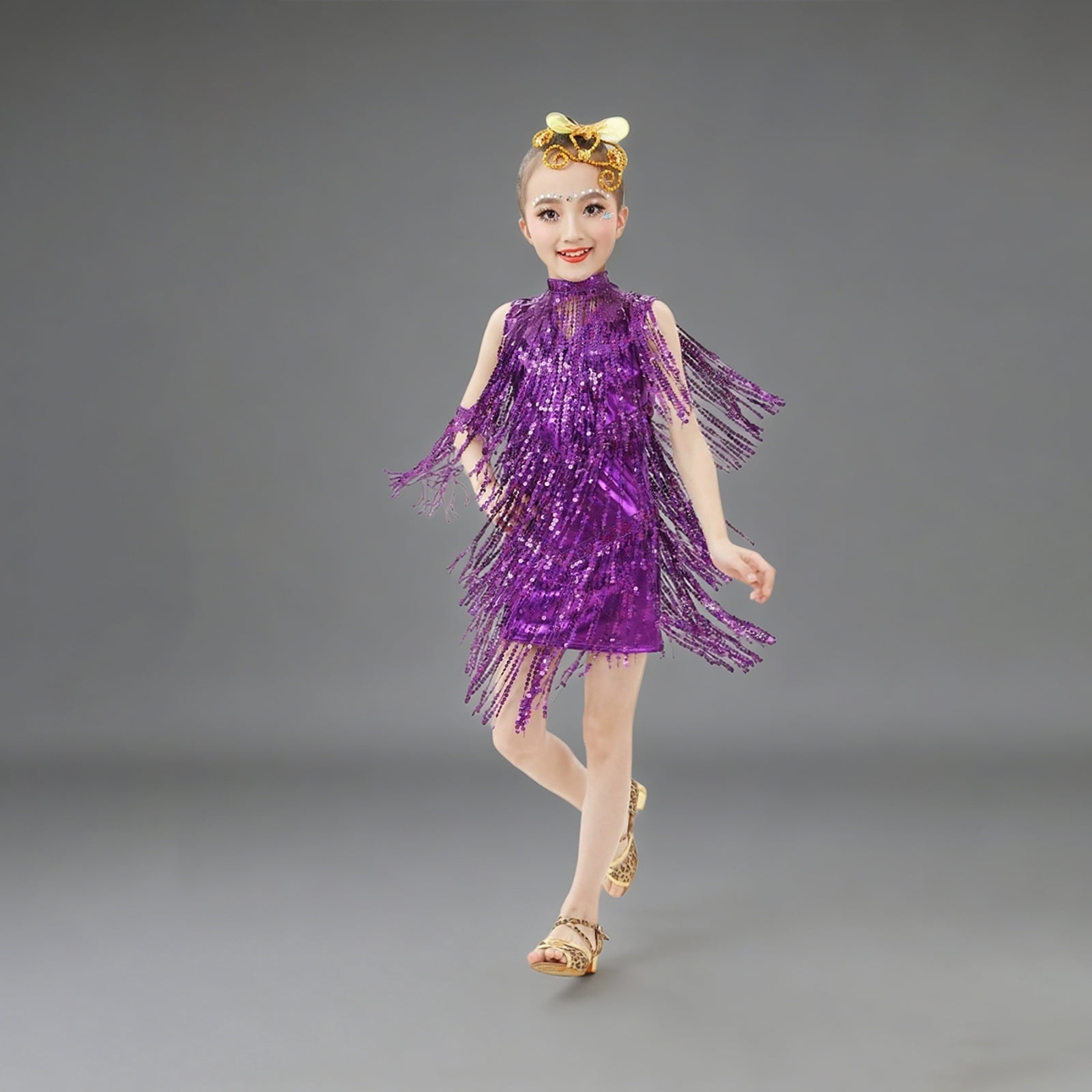 CUZIBR Little Big Girls Sequin Fringe Dress Sleeveless Turtleneck ...