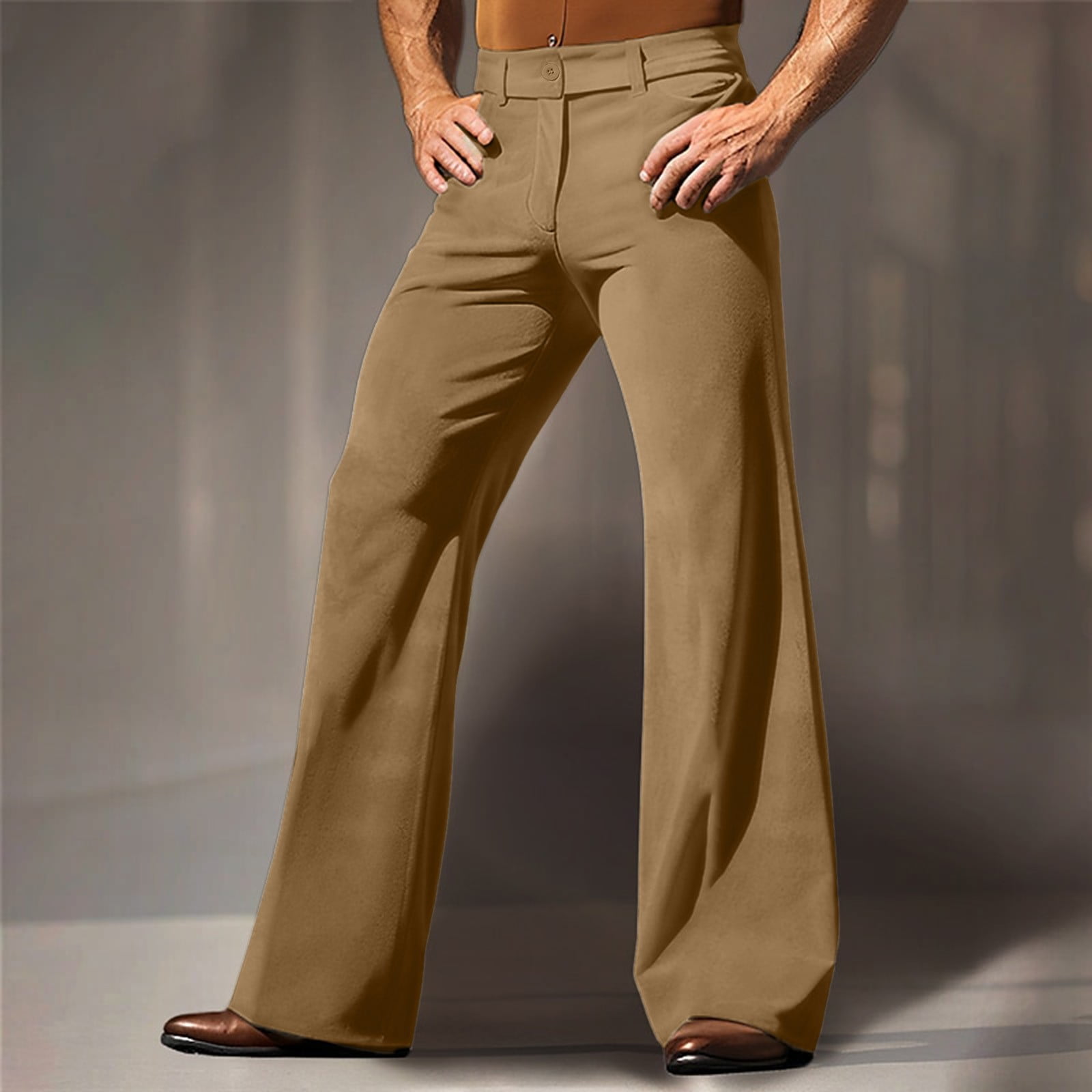 CUZIBR Men Flared Pants Slim Fit Elegant Dress Bootcut Trousers Solid ...