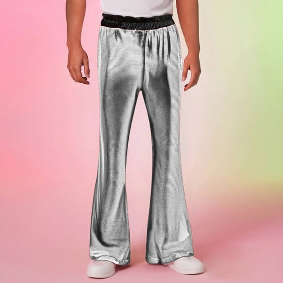 CUZIBR Men'S Carnival Sequins Shiny Pants Wide Leg Elastic Waist ...