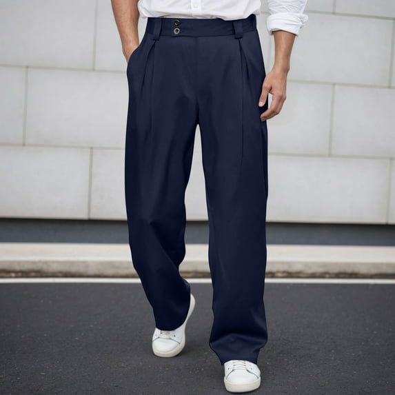 CUZIBR Mens Dress Pants Stretch Wide Leg Loose Fit Tapered Formal ...