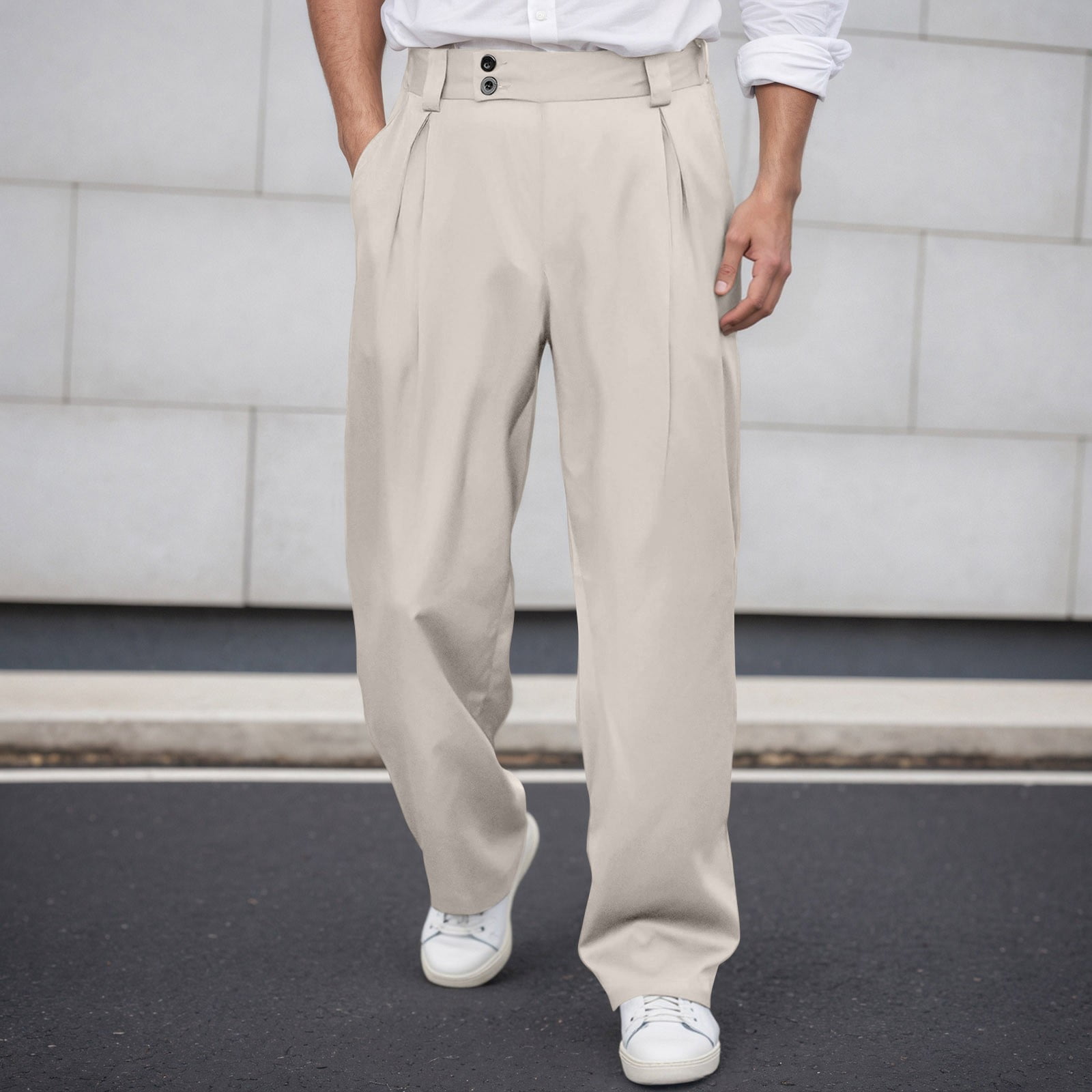 CUZIBR Mens Dress Pants Stretch Wide Leg Loose Fit Tapered Formal ...