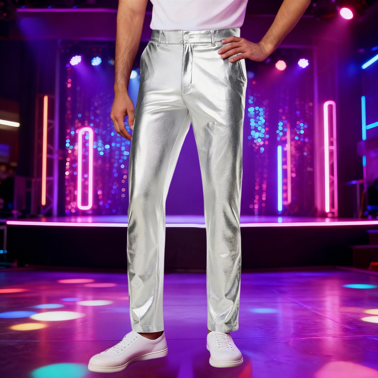 CUZIBR Mens Leather Pants Casual Slim Fit Stretch Tapered Pants ...