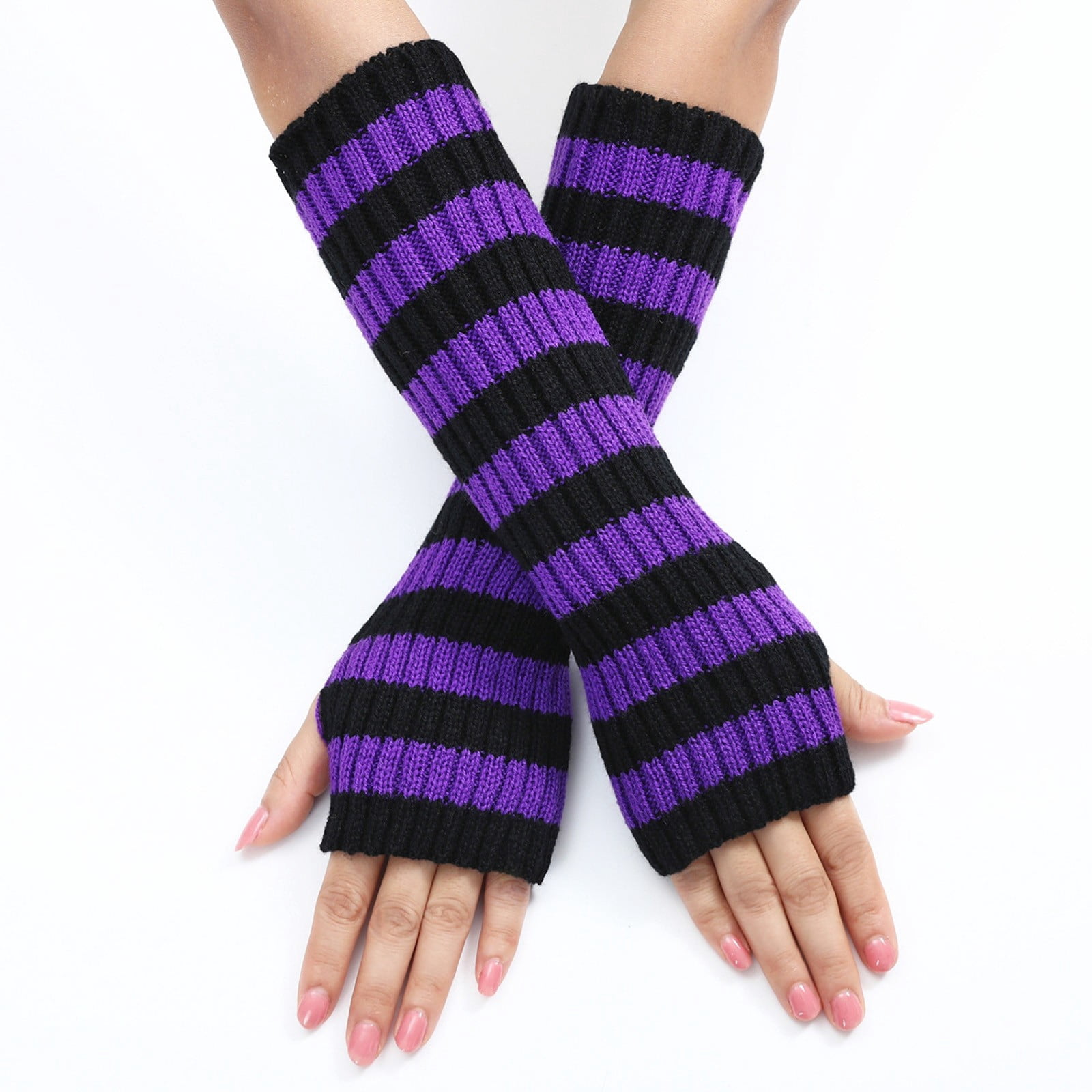 CUZIBR Mittens For Women Ladies Warm Solid Color Knit Fingerless Gloves ...