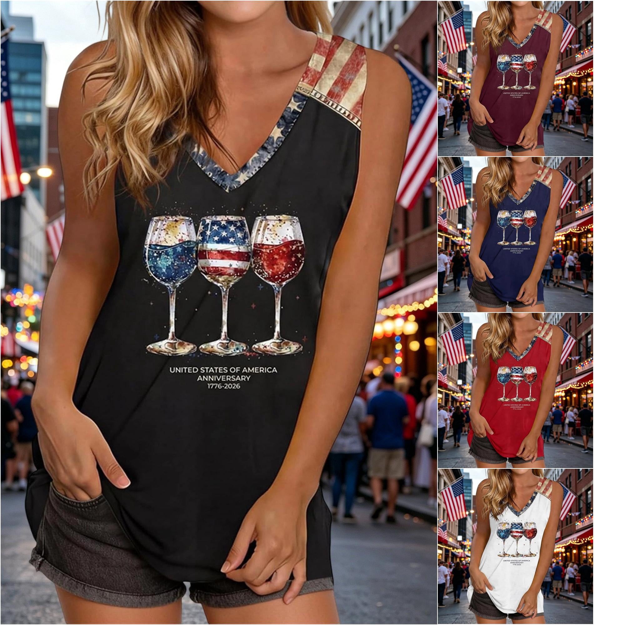 CUZIBR Patriotic Printed Tank Top For Women 4Th Of July Casual ...