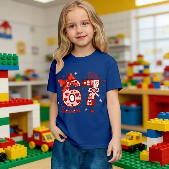 CUZIBR Shirt For Girls 67 Shirt Love Heart Letter Print Casual Short ...