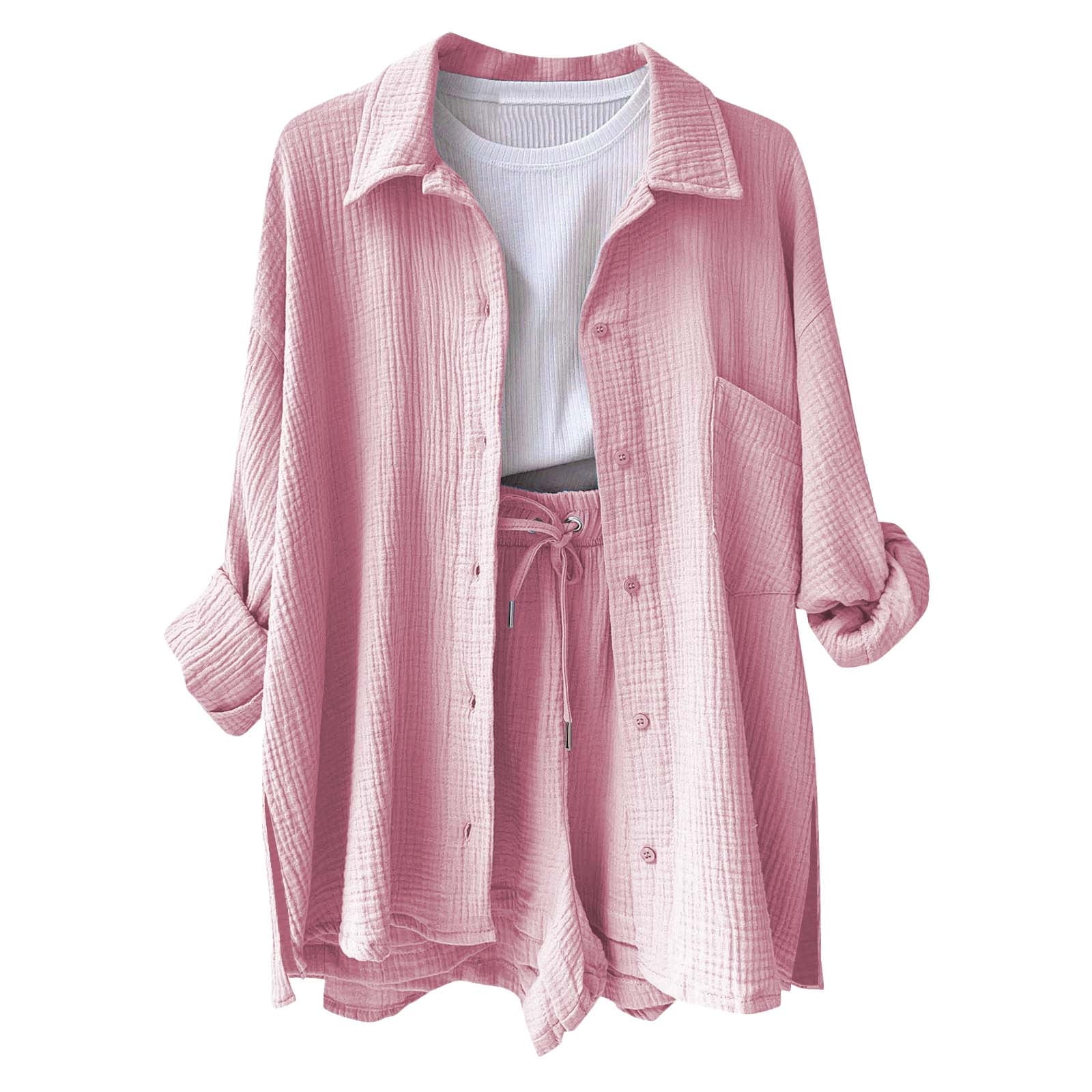 CUZIBR Shirts For Women Casual Long Sleeve Oversized Solid Color Button ...