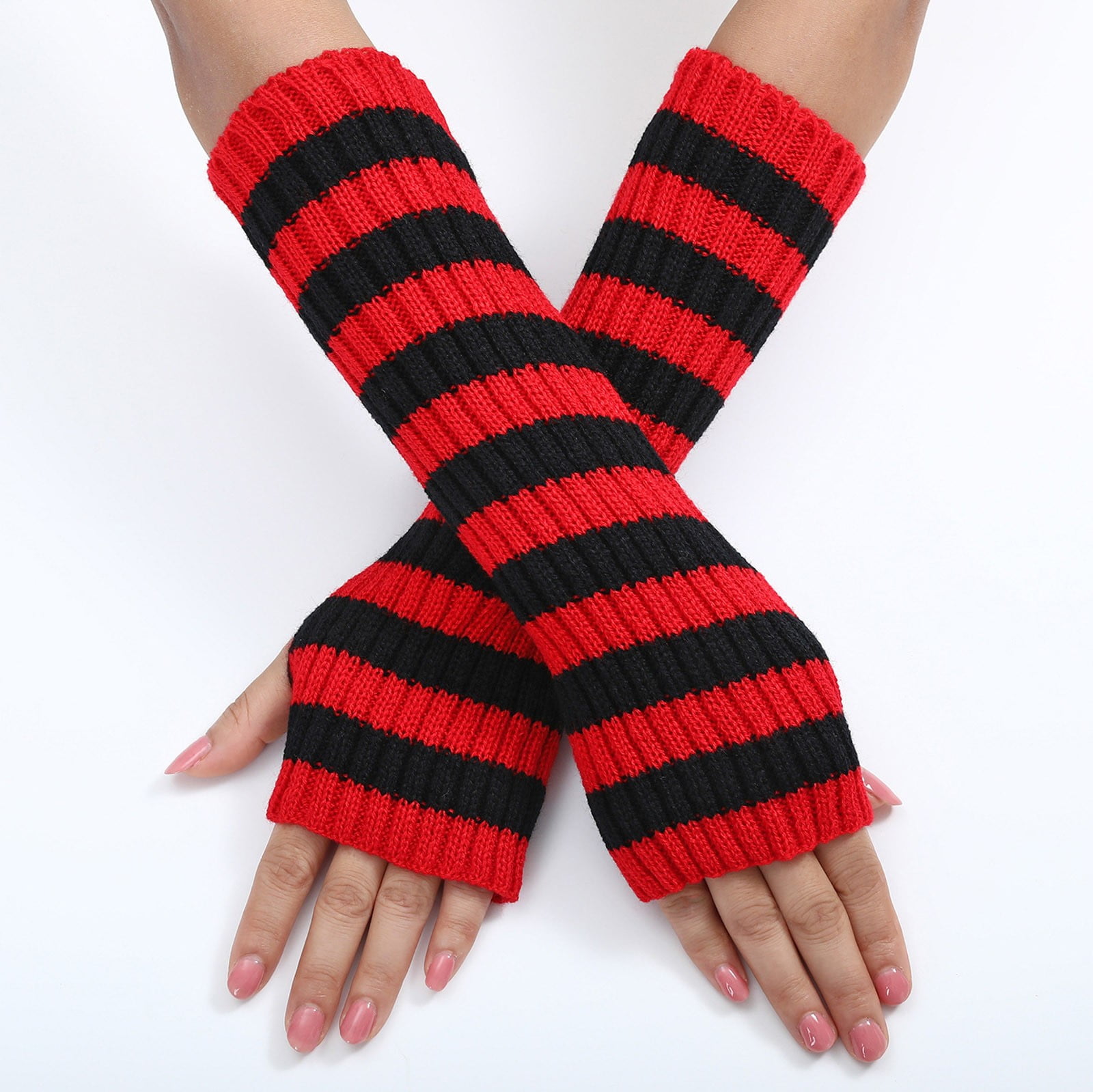 CUZIBR Ski Gloves Ladies Warm Solid Color Knit Fingerless Gloves ...
