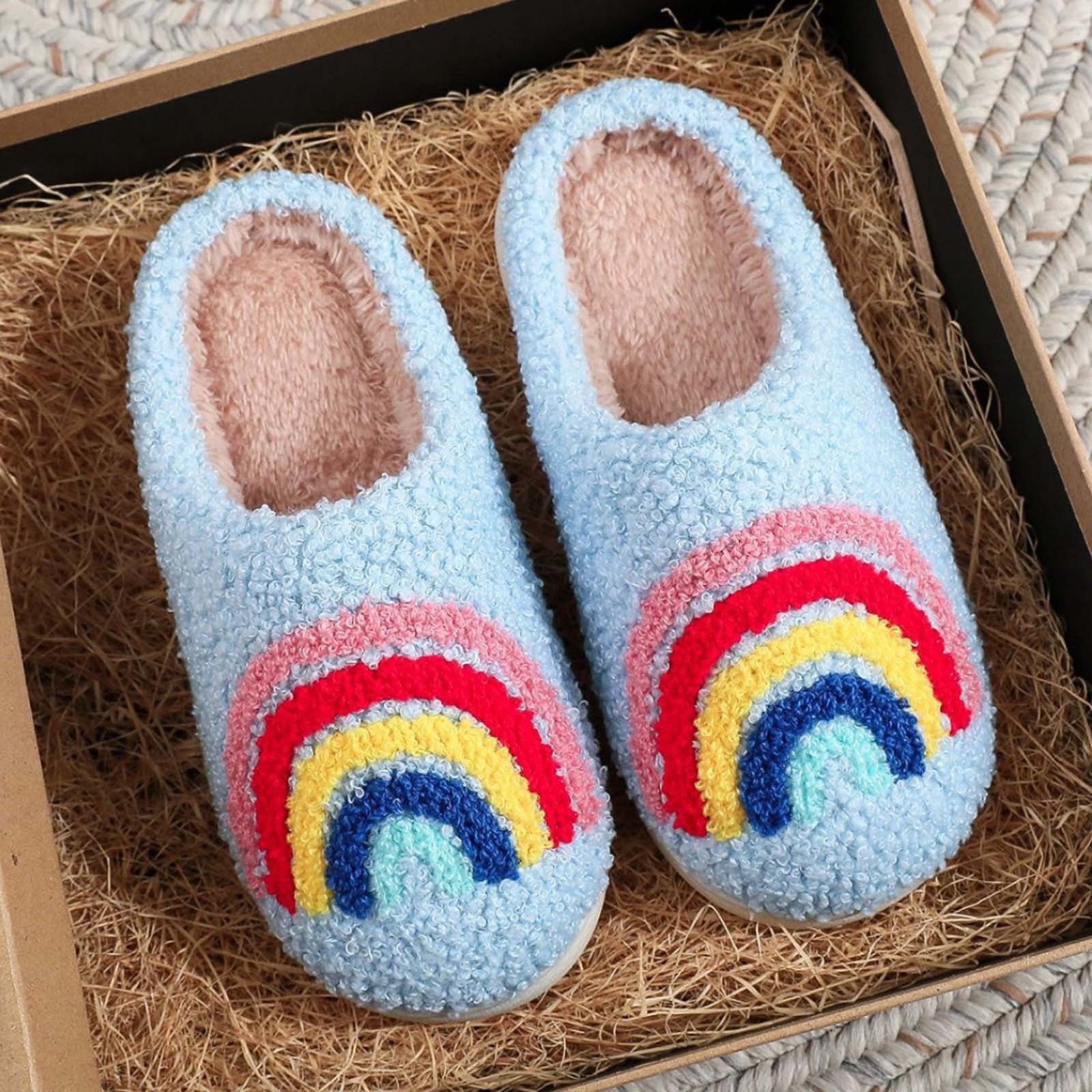 CUZIBR Slip On Sneakers Cartoon Embroidery Rainbow Animal Slippers For ...