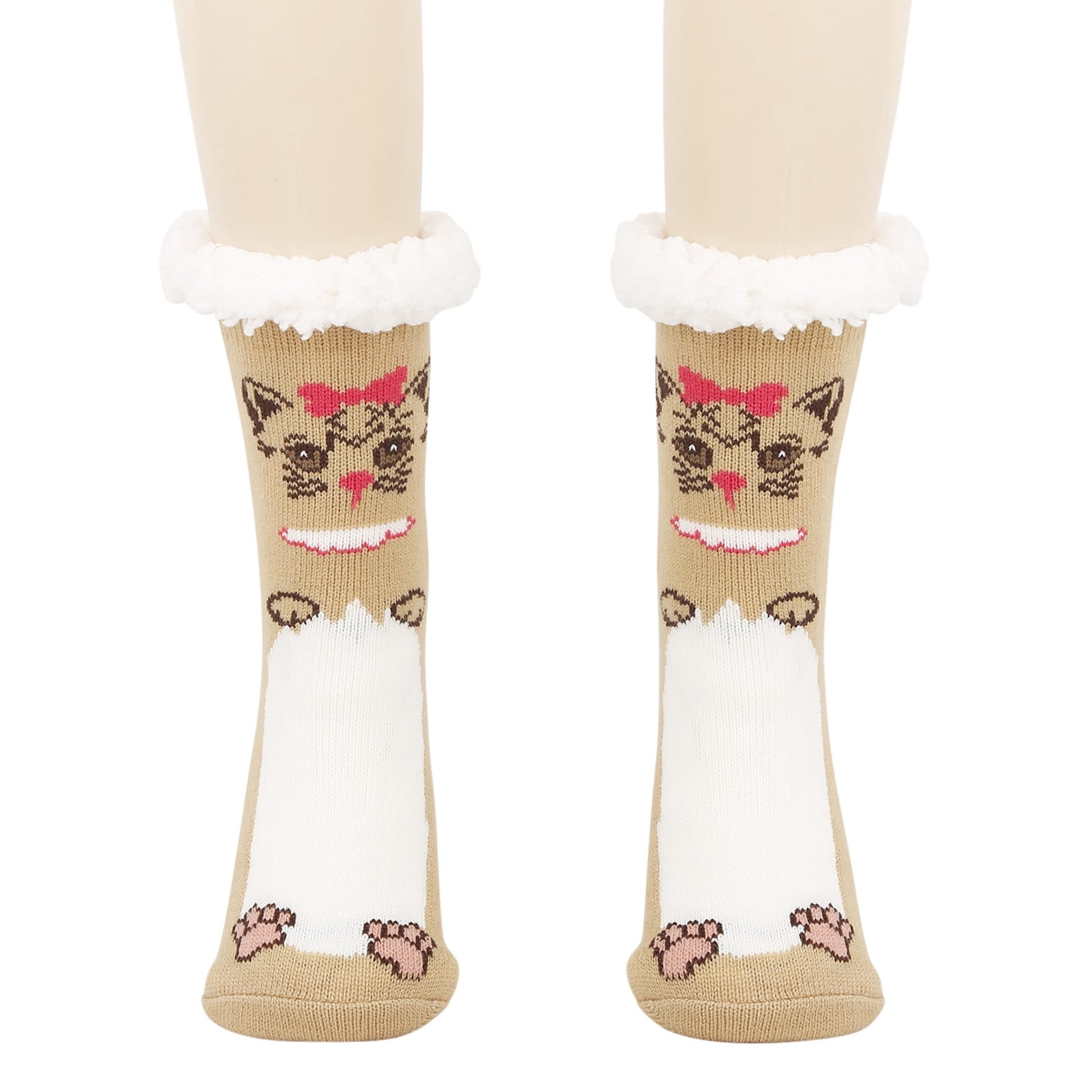 CUZIBR Socks For Women Fuzzy Slipper Socks Thick Warm Plush Lined Cute ...