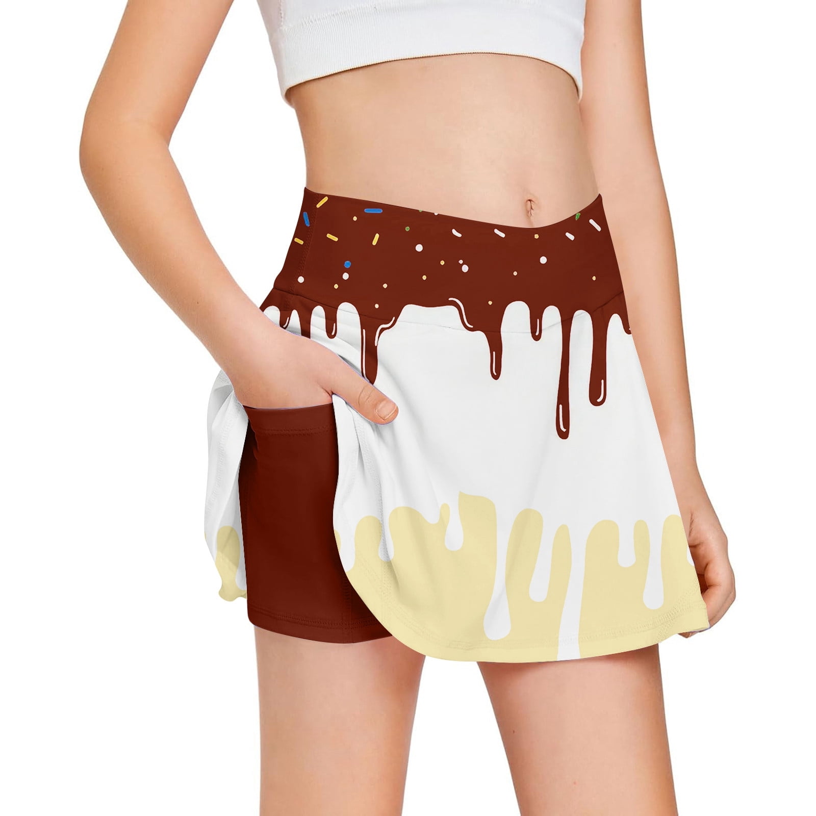 CUZIBR Teen Kids Girls Tennis Shorts Ice Cream Print Gradient Color ...