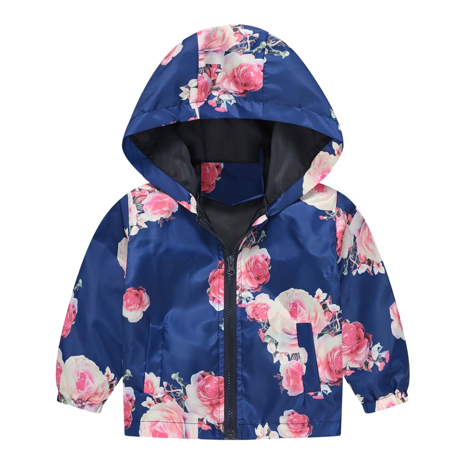 CUZIBR Toddler Boys Girls Cartoon Prints Casual Lightweight Coats Hooded Jacket Windproof Zipper ...