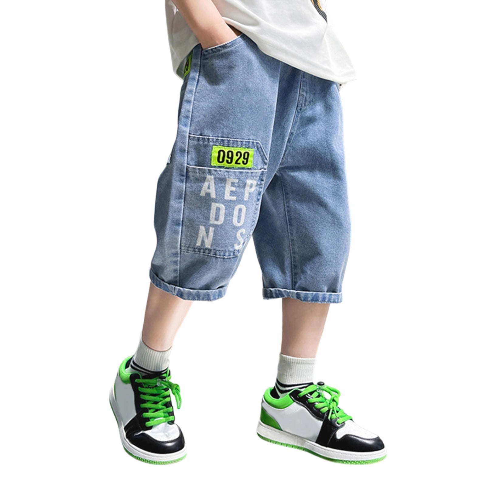 CUZIBR Toddler Boys Jean Shorts Cartoon Print Spring Summer High Waist ...
