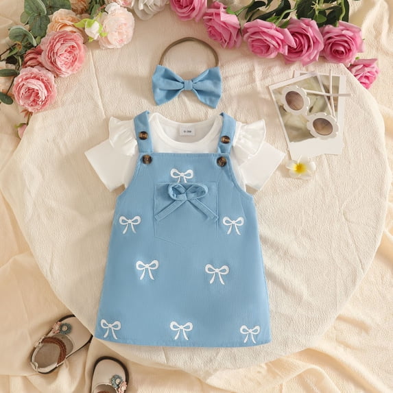 CUZIBR Toddler Girls Baby Summer 3 Piece Clothes Sets Ruffles Short ...