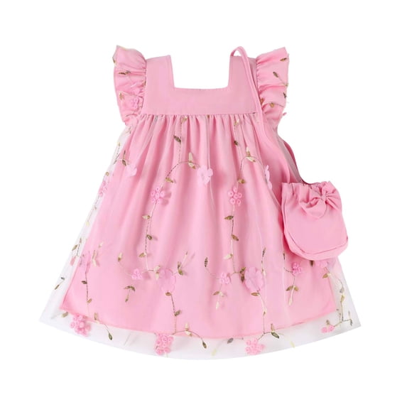 CUZIBR Toddler Girls Dresses Fly Sleeve Square Collar Ruffles Mesh A ...