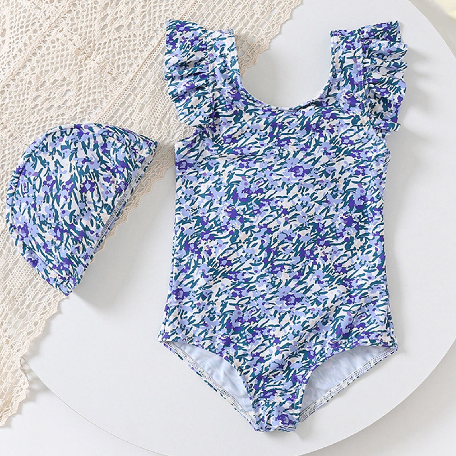 CUZIBR Toddler Girls Floral Print Swimwear Tow Piece Onesized Romper ...