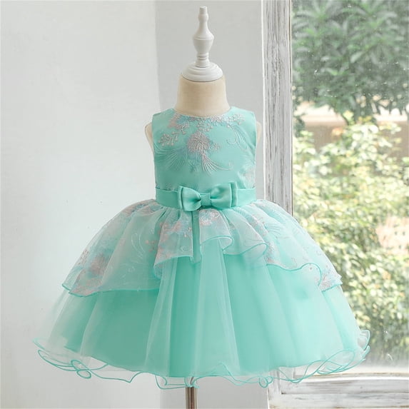 CUZIBR Toddler Girls Formal Birthday Wedding Dress Sleeveless Round ...