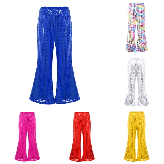 CUZIBR Toddler Girls Pants Casual Sequin Glitter High Waist Bell Bottom ...