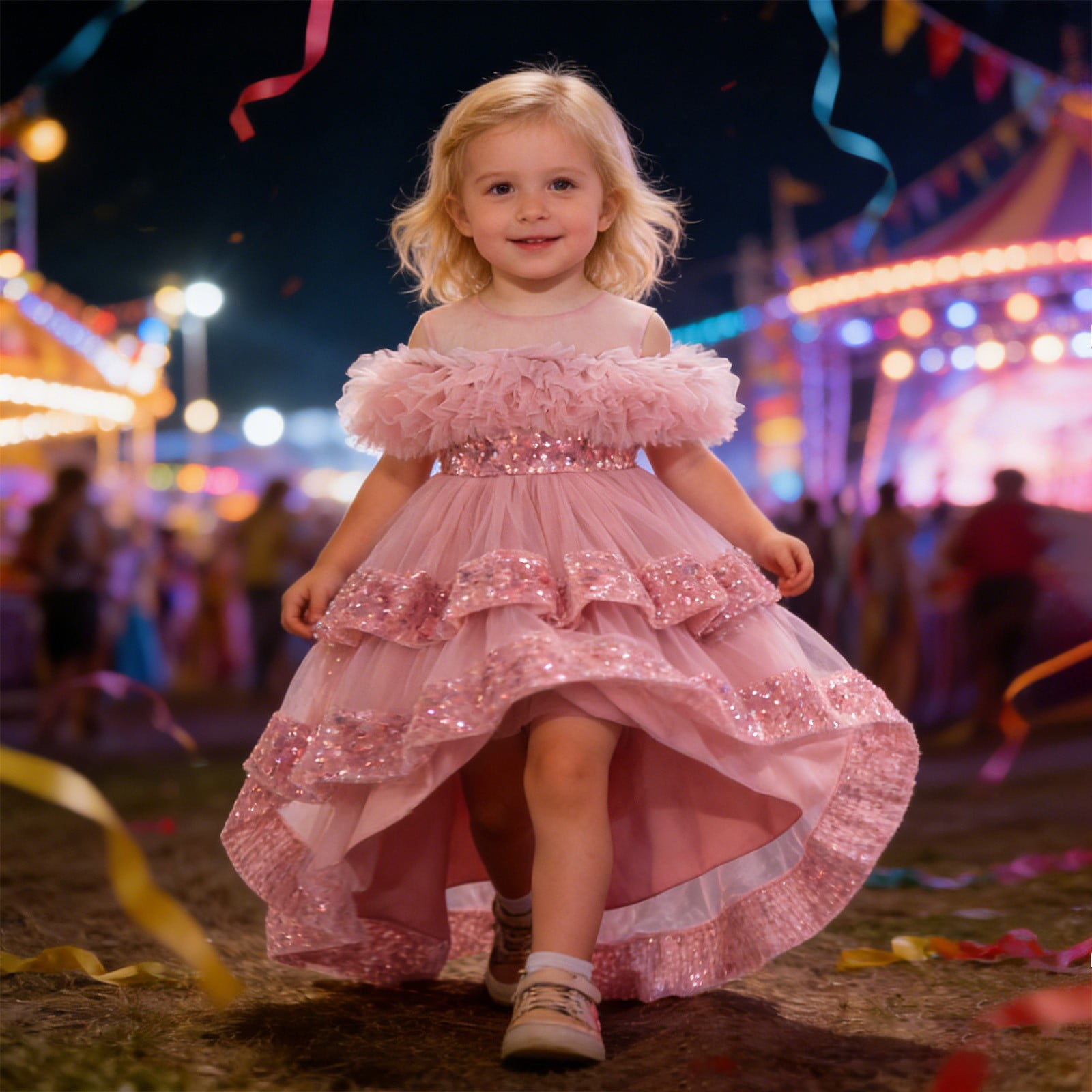 CUZIBR Toddler Girls Party Birthday Formal Dress Tiered Sequin Layered ...