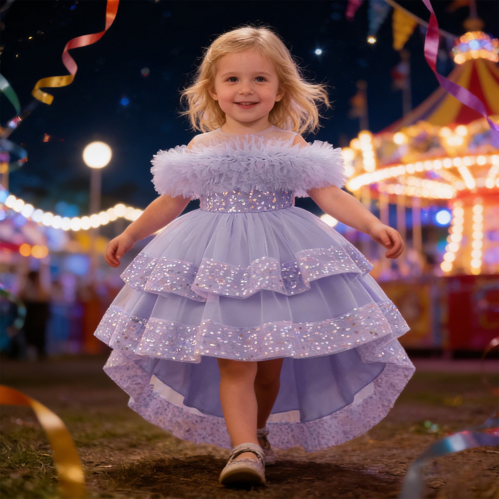 CUZIBR Toddler Girls Party Formal Dress Tiered Sequin Layered Ruffles ...