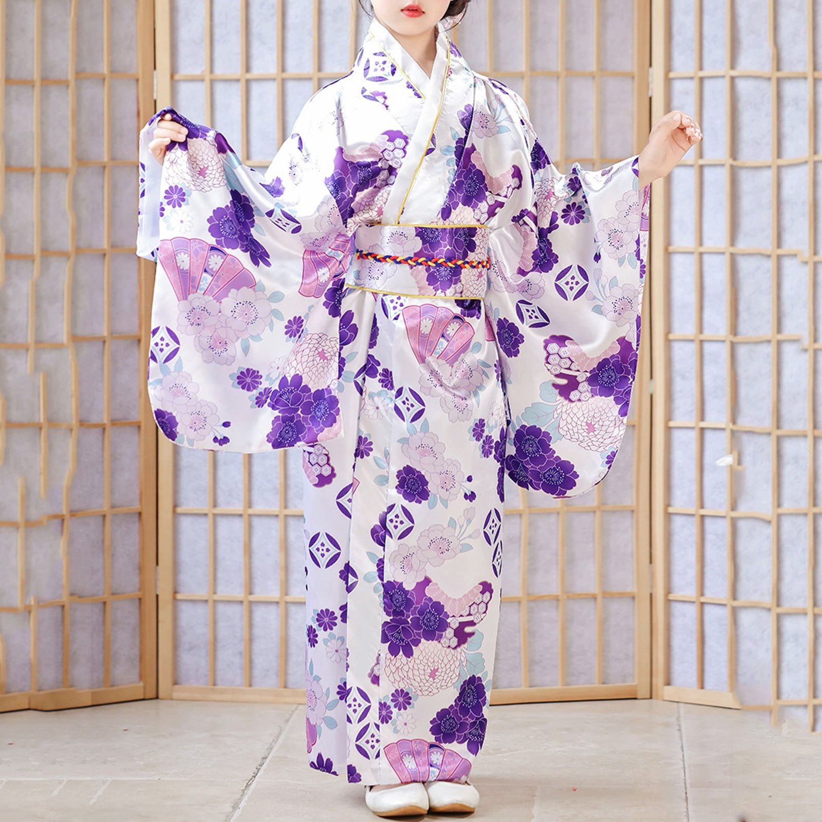 CUZIBR Toddler Girls Silk Satin Kimono Robe Dress Long Sleeve Front ...