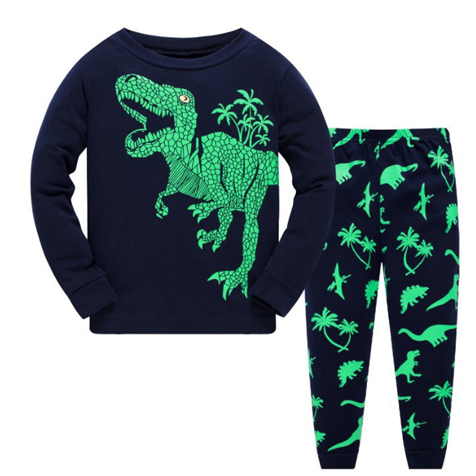 CUZIBR Toddler Kids Boys Pajamas Dinosaur Cotton Kids 2 Piece Pj's Long ...