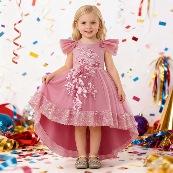 CUZIBR Toddler Kids Formal Wedding Dress Sleeveless Round Neck Elegant ...