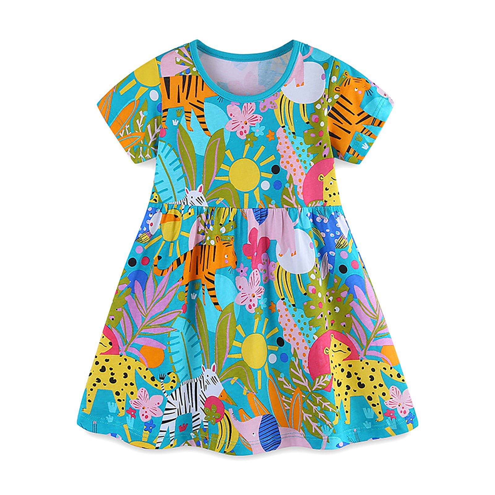 CUZIBR Toddler Kids Girls Summer Dresses Short Sleeve Crewneck Floral ...