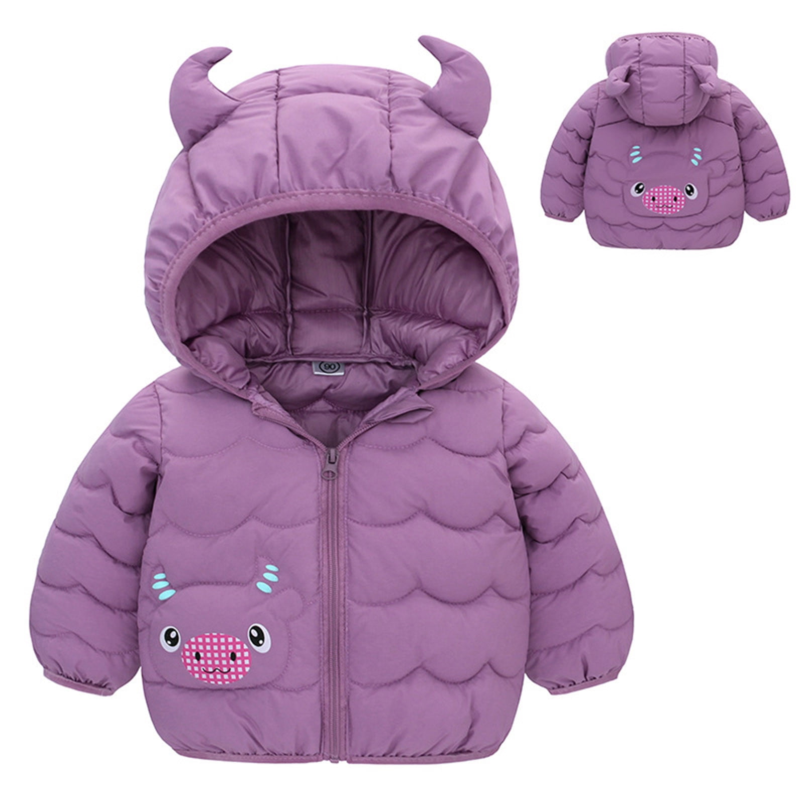 CUZIBR Toddler Kids Winter Coat Cute Hooded Cartoon Print Padded Long ...