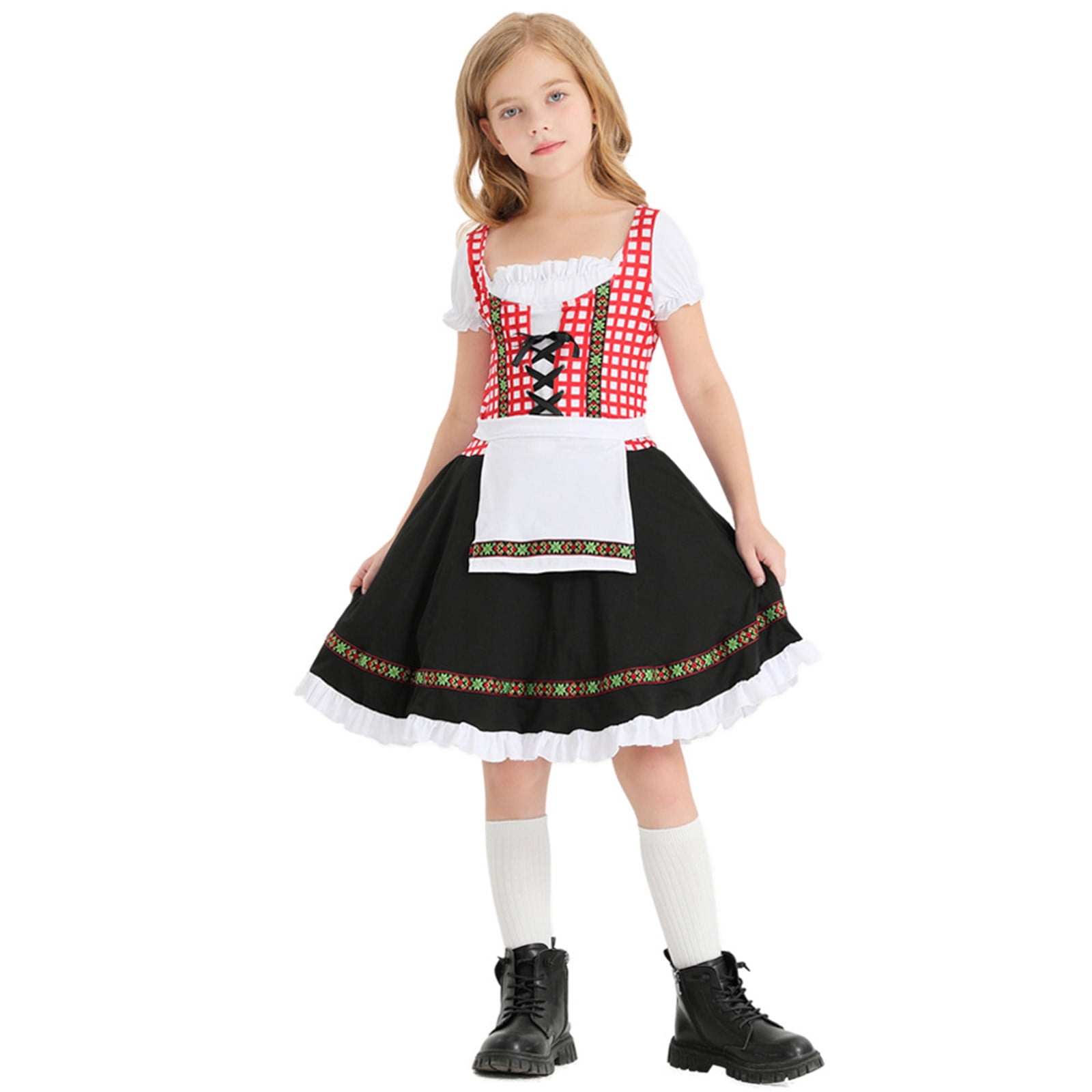 CUZIBR Toddler Spring Summer Apron Dresses Classic Square Collar Plaid ...