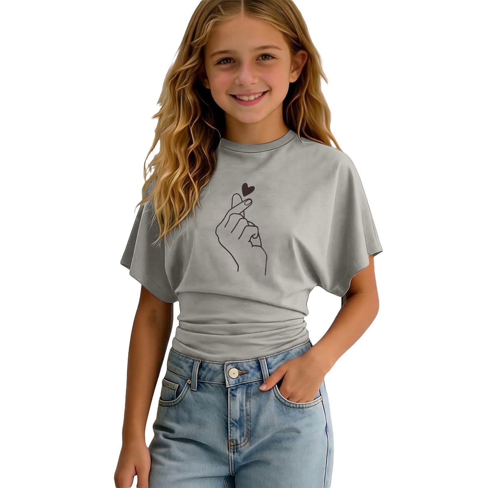 CUZIBR Toddler Youth Girls Tshirts Letter Character Short Batwing ...