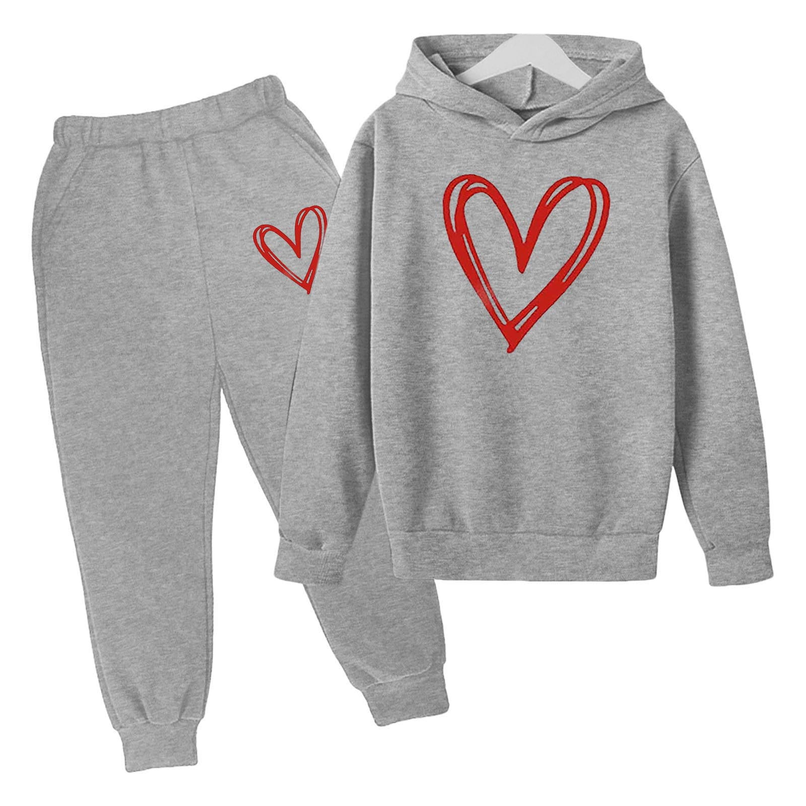 CUZIBR Valentine Girls Kids Boys Tracksuit Solid Color Hooded Love ...