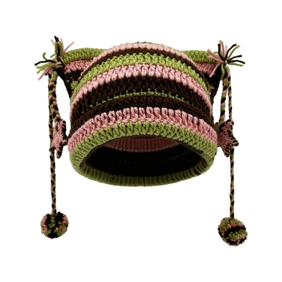 CUZIBR Winter Beanie Hat Set Color Block Cute Star Cat Ear Cap Adults ...