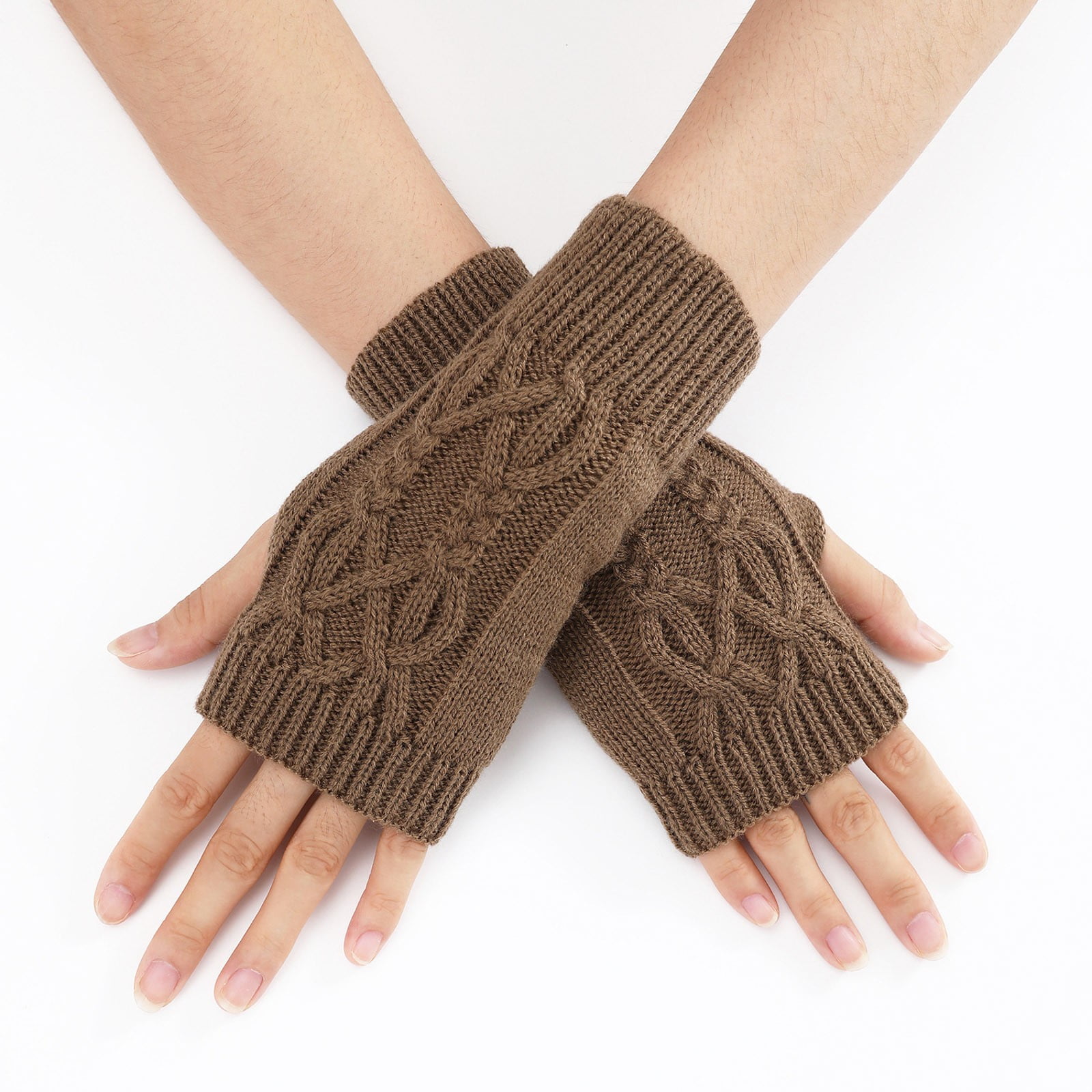 CUZIBR Winter Gloves Ladies Warm Solid Color Knit Fingerless Gloves ...