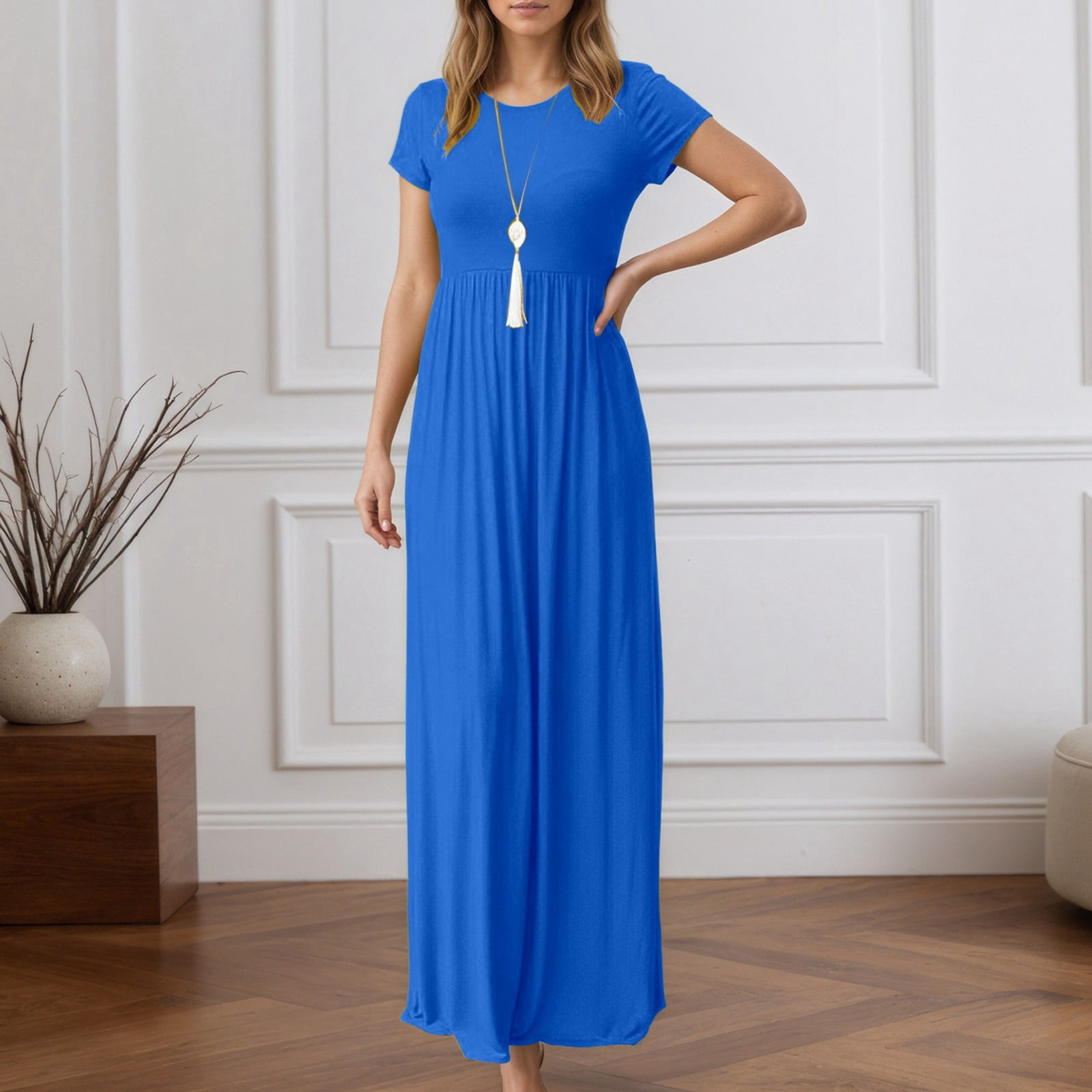 CUZIBR Women Casual Dresses Solid Color High Waist Crewneck Short ...