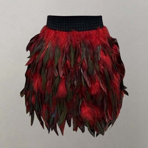 CUZIBR Women Feather Mini Skirts A-Line Fuzzy Elastic Mid Waist ...