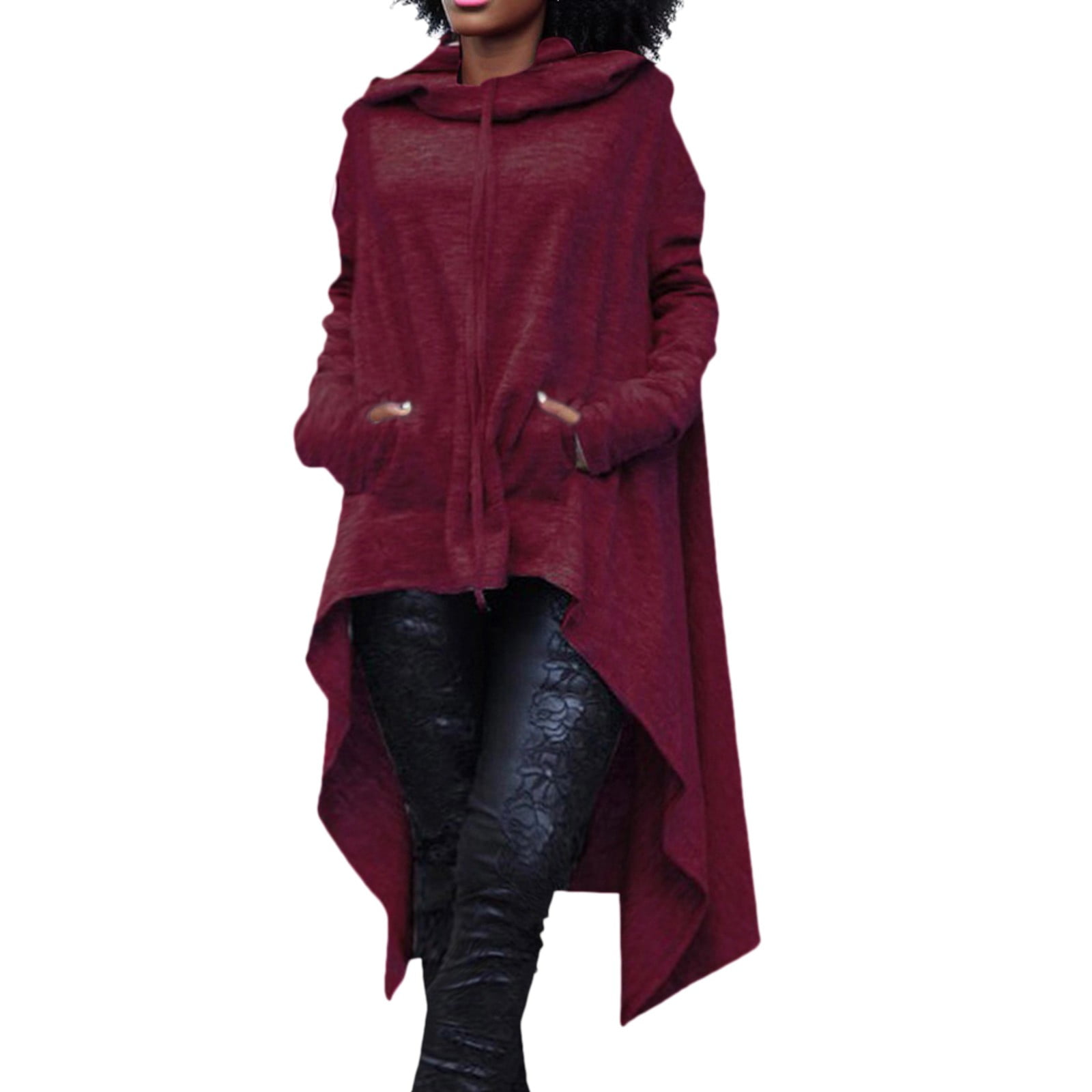 CUZIBR Women Long Shirt Hoodies Solid Irregular Long Sleeve Oversize ...